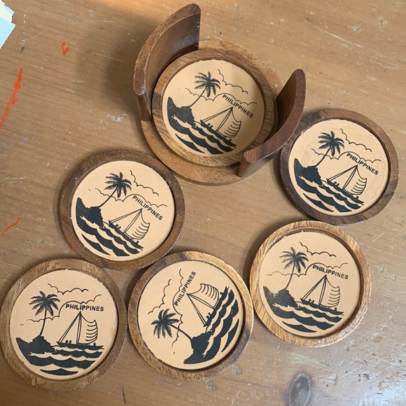 Dining | 6 Philippines Scene Wooden Coasters With Holder | Poshmark